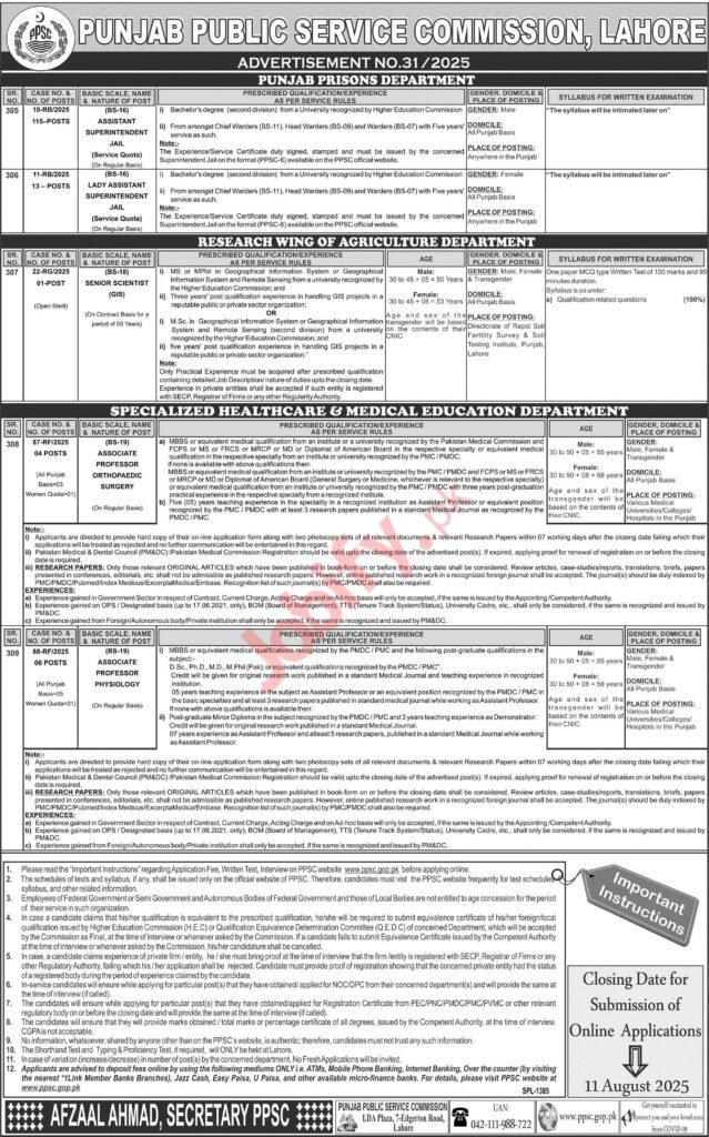 PPSC Job Advertisement No. 31/2025 | Multiple Government Vacancies in ...